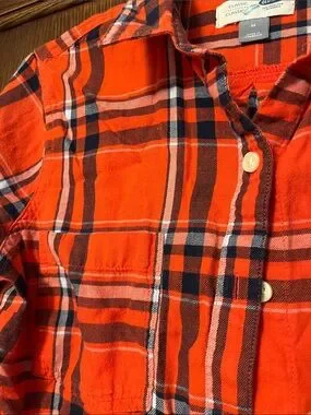 Old Navy | Tops | Old Navy Orange And Navy Plaid Buttondown Shirt ...